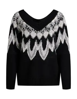 NO SECRETS Jacquard-knit V-neck Sweater With Sequins