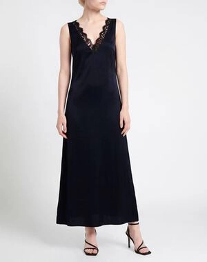 Officine Générale Midi Dress In Midnight Viscose With Lace Trims - Blue