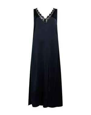 Officine Générale Midi Dress In Midnight Viscose With Lace Trims - Blue