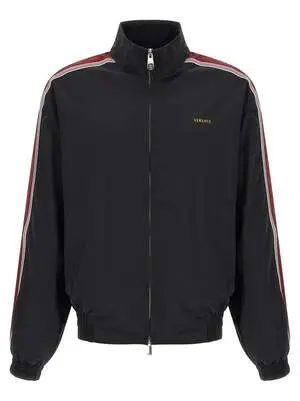 Versace Craquelé-effect Blouson With Greca Ribbon - Black