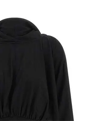 Rick Owens Cropped Hooded Top With Long Sleeves In Cotton Jersey - Black