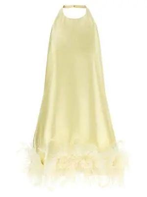 SELF-PORTRAIT Feather Trimmed Mini Dress - Yellow