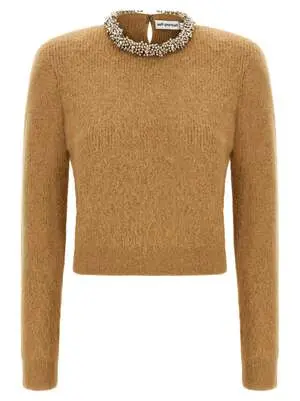 SELF-PORTRAIT Jewel Embroidered Alpaca And Wool Blend Sweater - Brown