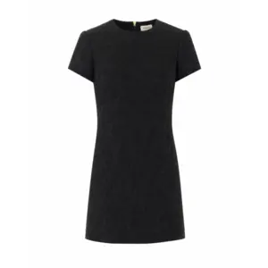 Saint Laurent Jacquard Mini Dress With Monogram Logo - Black
