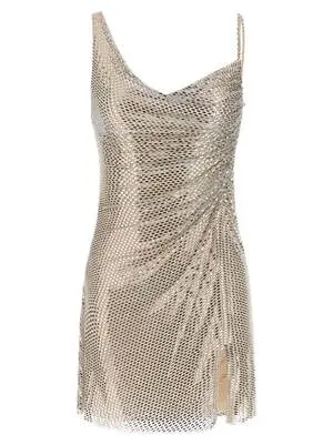 SELF-PORTRAIT Champagne Rhinestone Draped Mini' Dress - Cream