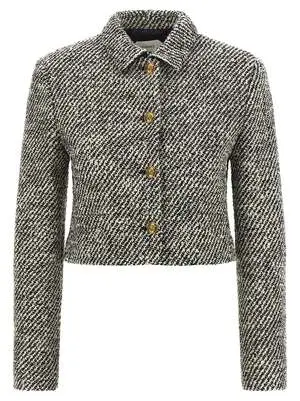 VERSACE Versace Bouclé Wool Blend Cropped Blouson Jacket With Medusa Head Buttons