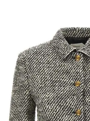 Versace Bouclé Wool Blend Cropped Blouson Jacket With Medusa Head Buttons