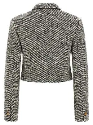 Versace Bouclé Wool Blend Cropped Blouson Jacket With Medusa Head Buttons - Multicolor