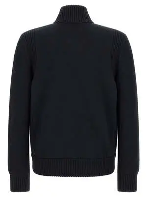Moncler Two-material Zip-up Cardigan With Quilted Front And Virgin Wool Sleeves