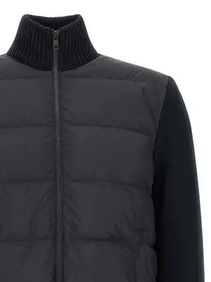 Moncler Two-material Zip-up Cardigan With Quilted Front And Virgin Wool Sleeves