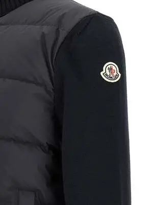 Moncler Two-material Zip-up Cardigan With Quilted Front And Virgin Wool Sleeves