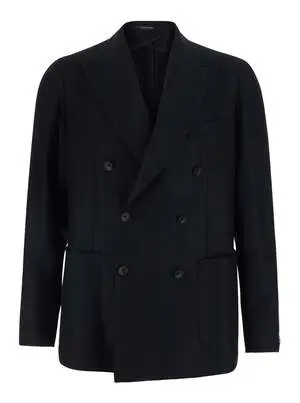 Tagliatore Montecarlo' Double-breasted Jacket With Peak Revers And Pin On The Front In Wool For - Black