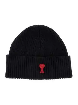 AMI Paris Wool Cap With Brim And Cuff For - Black