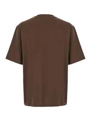 AMI Paris Brown Round Neck T-shirt With Tone-on-tone Adc Embroidery On The Front In Cotton For