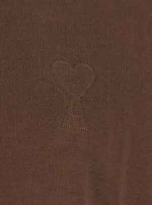 AMI Paris Brown Round Neck T-shirt With Tone-on-tone Adc Embroidery On The Front In Cotton For