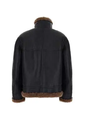 Saint Laurent Brown Jacket With Removable Collar And Shearling Lining In Leather For