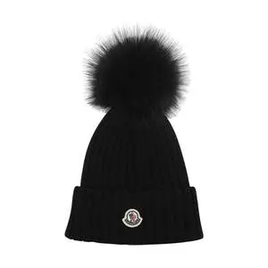 Moncler Logo Beanie With Pon Pon - Black