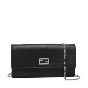 Fendi Continental Wallet On Chain Tube With Ff Baguette Logo - Black