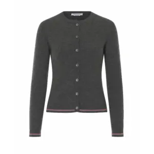 Thom Browne Merino Wool Rib Stitch Cardigan With Contrast Piping - Gray