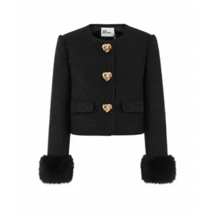 SELF-PORTRAIT Boucle' Fur Jacket - Black