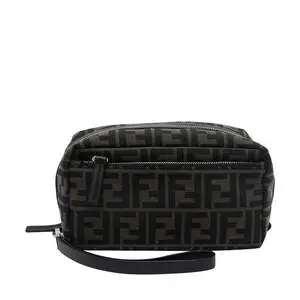Fendi Small Ff Logo Double Zip Beauty Case - Brown