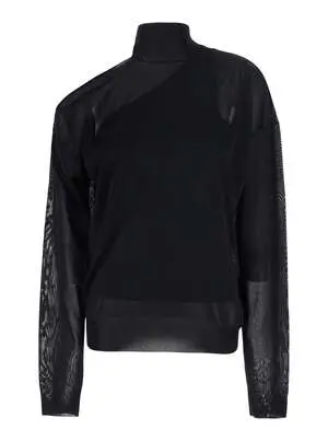 Fendi Black Turtleneck Top With Cut-out On The Shoulder And Matching One-shoulder Viscose Top In Silk For - Multicolor
