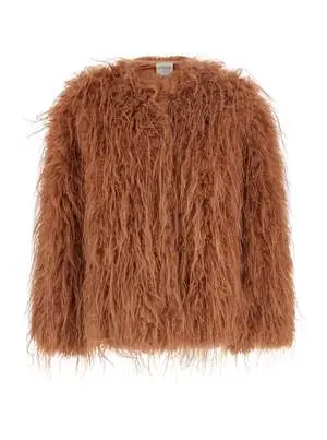 FORTE_FORTE Ecofur Crew Neck Shearling Jacket - Brown