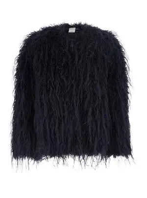 FORTE_FORTE FORTE FORTE Crew Neck Shearling Jacket With Hidden Front Closure In Ecofur Black