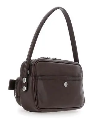 Acne Studios Shoulder Bag With Logo Plate On The Front In Brown Leather For - Multicolor