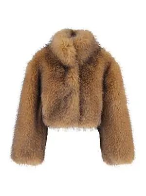 ROTATE BY BIRGER CHRISTENSEN Brown Synthetic Fur Jacket With Round Collar And Long Sleeves - Multicolor