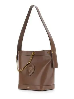 Versace Small Bucket Bag With Iconic Details In Black Leather For - Multicolor