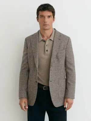 REISS Tuscan Wool-blend Houndstooth Single-breasted Blazer Classic-fit - Brown/white