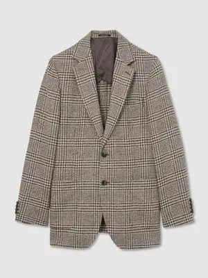 REISS Tuscan Wool-blend Houndstooth Single-breasted Blazer Classic-fit