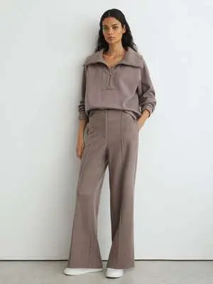 REISS Layla Lyocell-wool Wide-leg Joggers - Fawn Brown