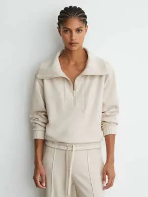 REISS Layla Lyocell-wool Half-zip Sweatshirt - Ivory