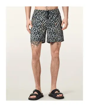 ALLSAINTS Silesia Leopard Print Slim Fit Swim Shorts - Clouded Grey