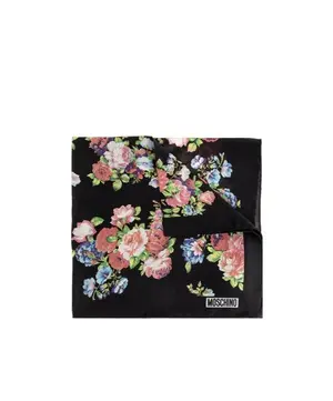 Moschino Floral Silk Pocket Square - Black