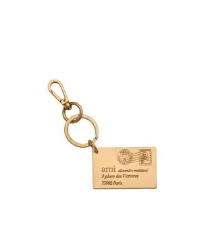 AMI Paris Logo Debossed Keyring - Vibrated Brass