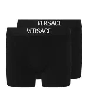 Versace Logo-jacquard Two-pack Long Trunks - Black