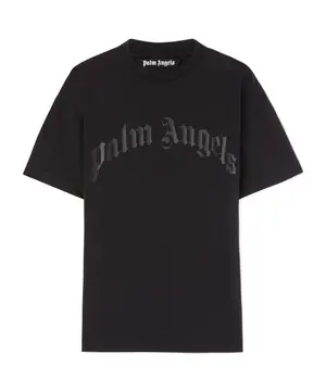 Palm Angels Curved Logo Printed Crewneck T-shirt