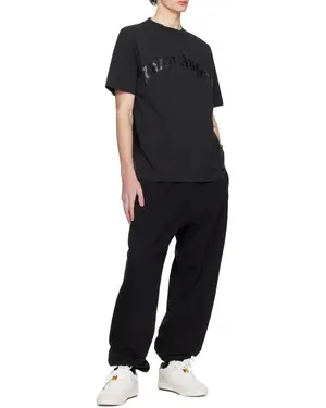 Palm Angels Curved Logo Printed Crewneck T-shirt