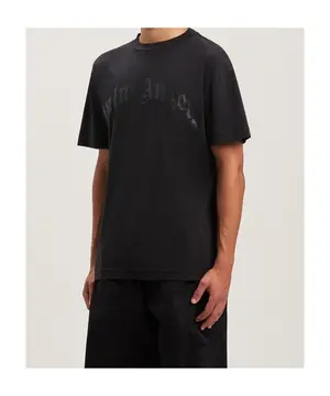 Palm Angels Curved Logo Printed Crewneck T-shirt