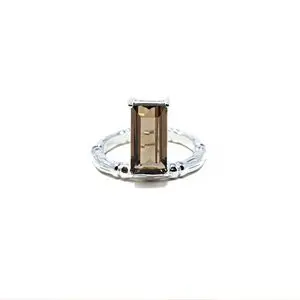 NASI SILVER Floating Bamboo Baguette Smokey Quartz Ring