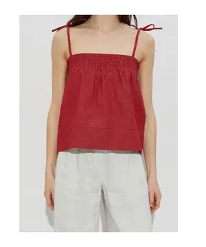 A.p.c. Smocked Square Neck Top With Slender Straps