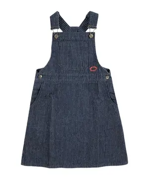 BOBO CHOSES Denim Pinafore Dress With Pinstripe And Embroidered Detail