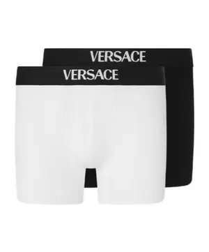 Versace Logo-jacquard Two-pack Long Trunks - Black/white