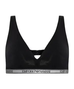 Emporio Armani Logo Elastic Triangle Bra - Black