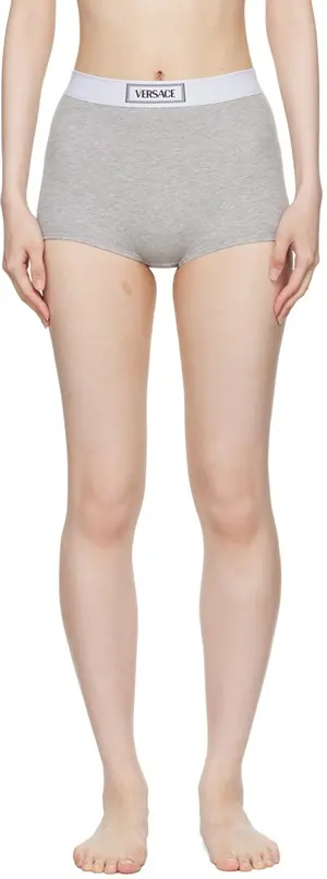 Versace 90s Logo-waistband Ribbed Briefs - Nude