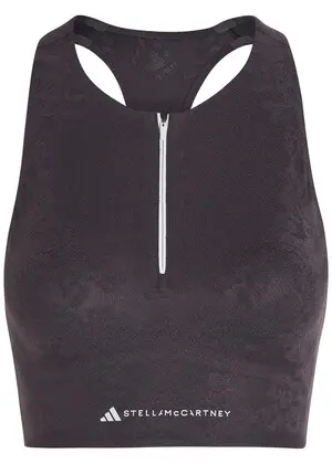 Stella McCartney Adidas X Logo-print Floral Cropped Stretch-knit Top - Black