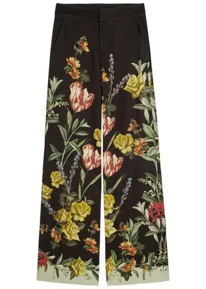 Alice + Olivia Floral Print Wide-leg Trousers - Black